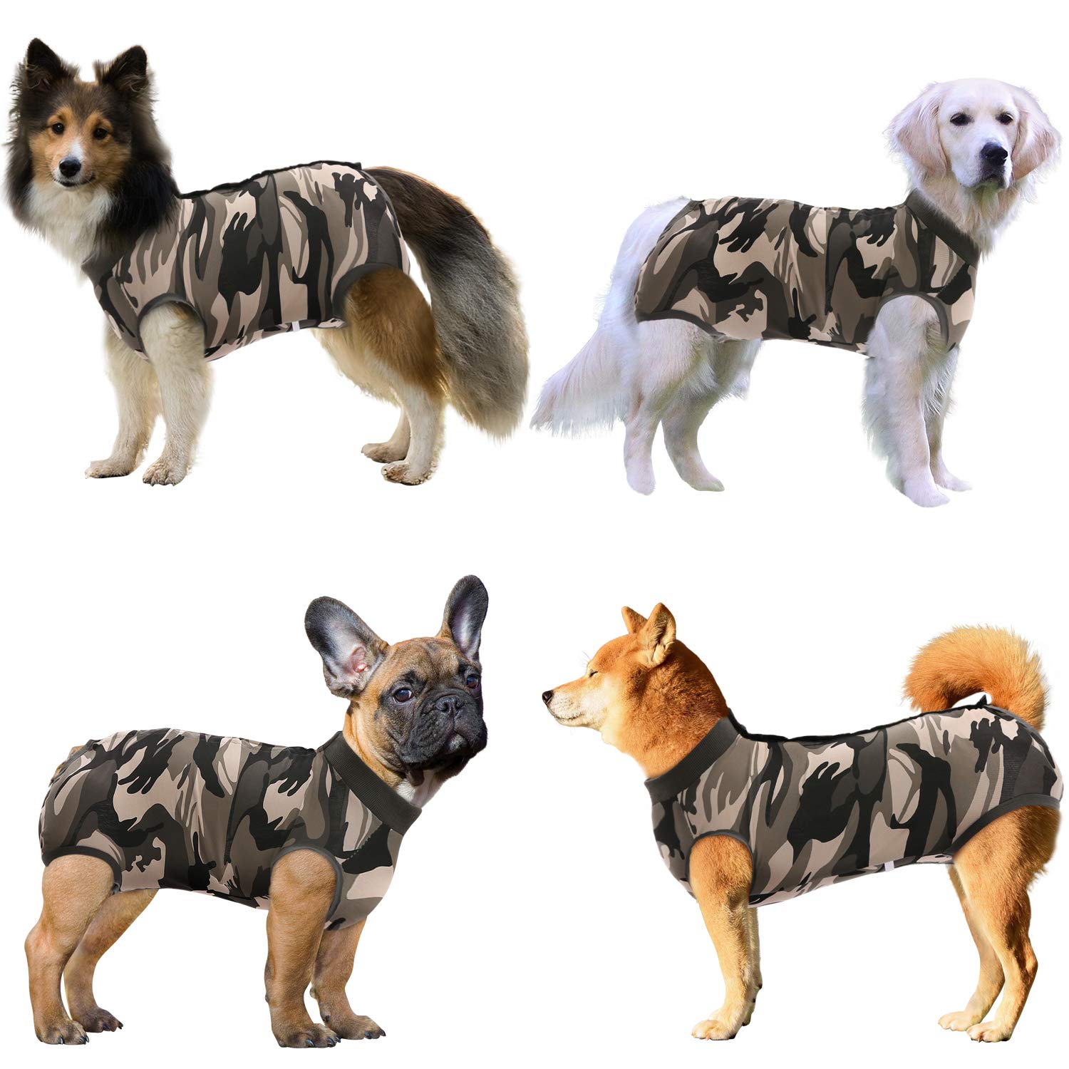 SAWMONG Dog Recovery Suit, Recovery Suit for Dogs After Surgery, Dog Spay Surgical Suit for Female Dogs, Dog Onesie Body Suit for Surgery Male Substitute Dog E-Collar Cone, Camouflage, Large