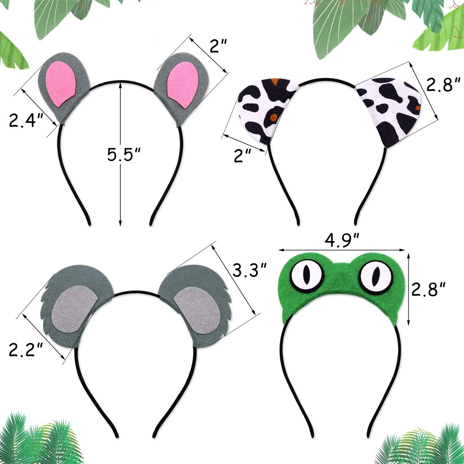 12pcs Jungle Animal Safari Headbands with Animal Hair Hoops - Photo Booth Props, Party Favors and Decorations for Kids and Adults