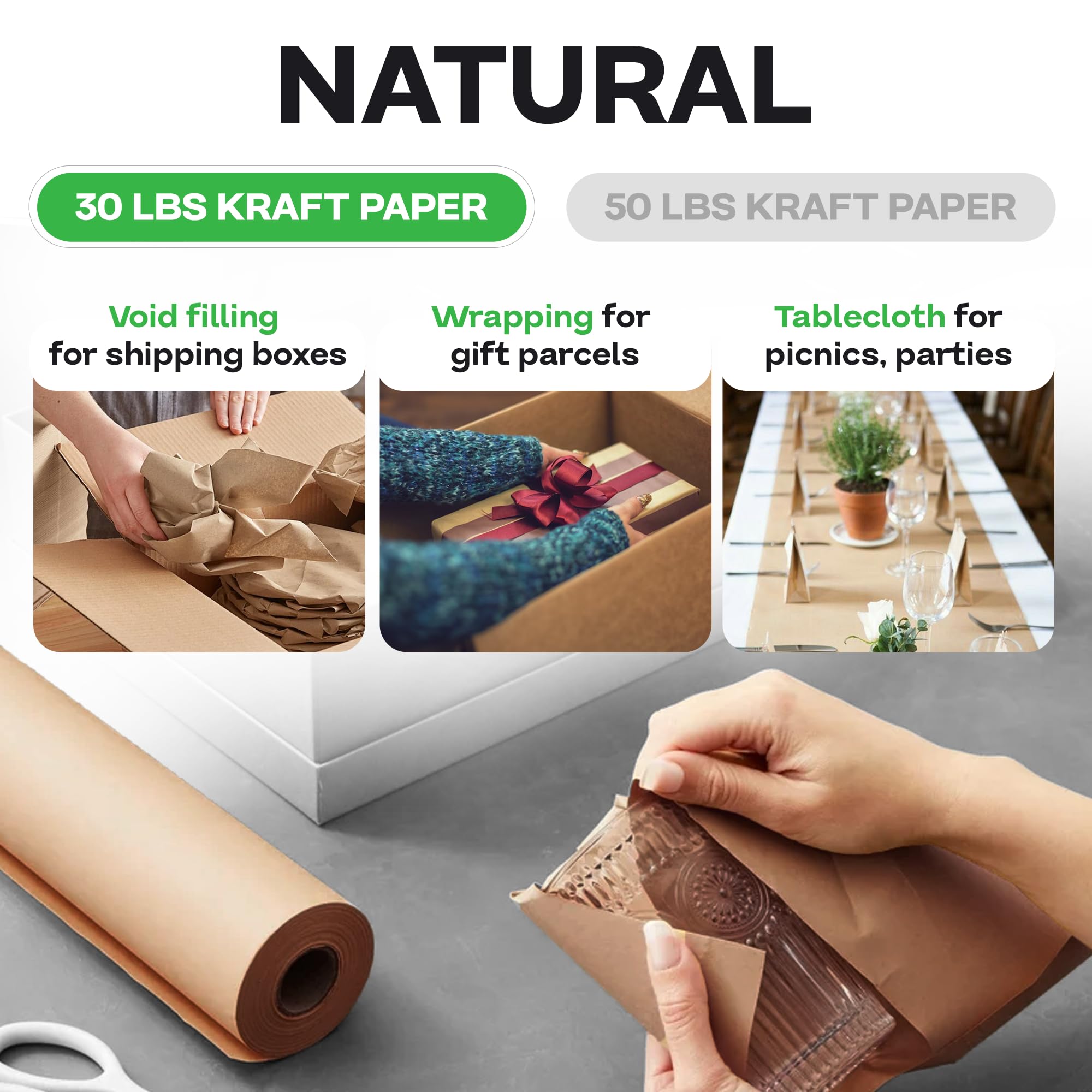 IDL Packaging 18" x 14400" (1200 ft) Large Brown Kraft Paper Roll for Packing - Perfect Natural Kraft Wrapping Paper for Void Filling - Craft Paper for Kids Art Projects