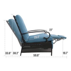 Kozyard Adjustable Outdoor Patio Reclining Lounge Chair - Comfortable Cushioned Recliner Chair with Strong Extendable Metal Frame for Sunbathing, Reading, Relaxation (Aqua)