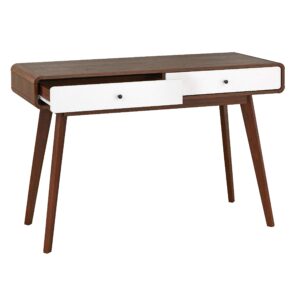 Target Marketing Systems Cassie Mid Century Modern 2 Drawer Home Office Desk Table, 47.3", White/Walnut