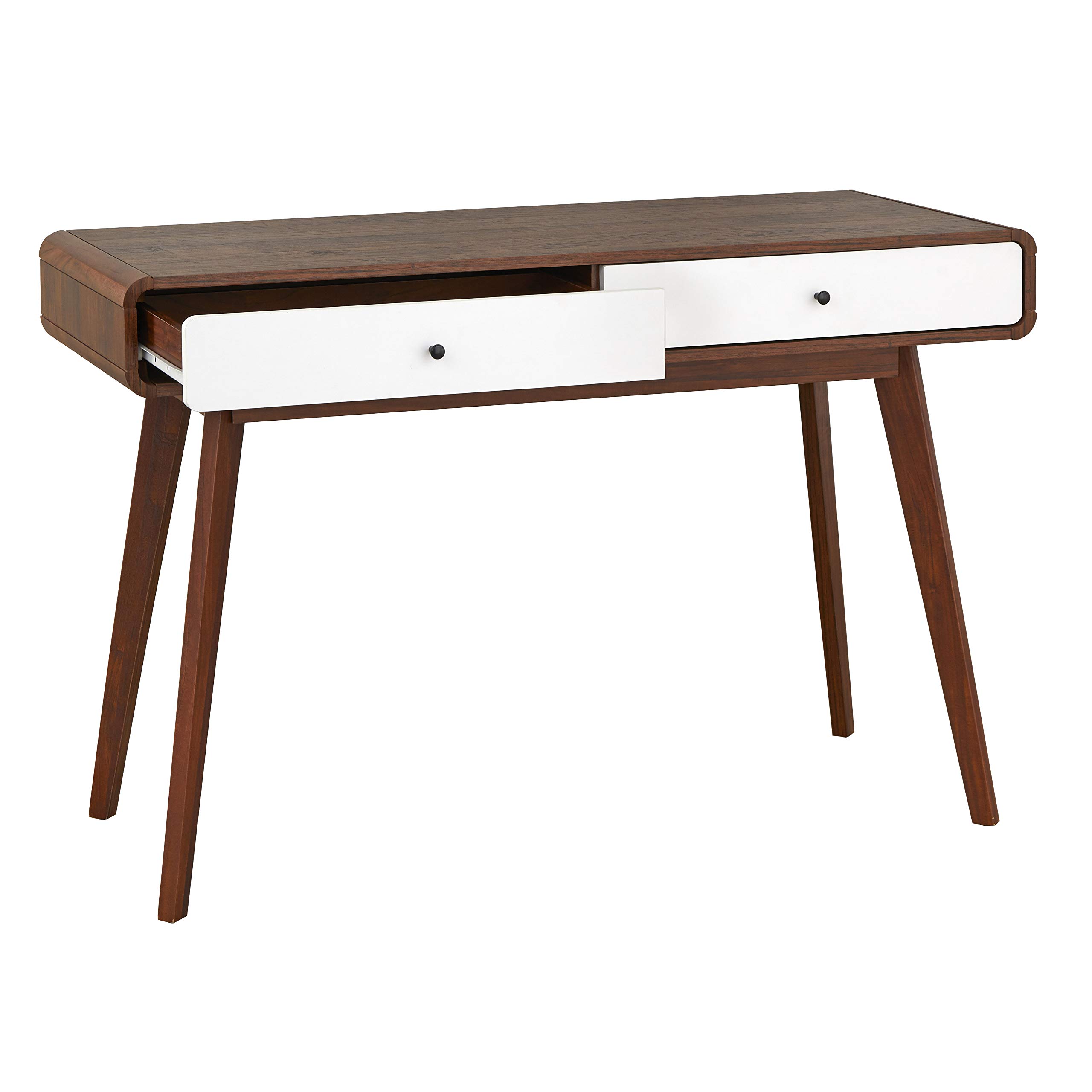 Target Marketing Systems Cassie Mid Century Modern 2 Drawer Home Office Desk Table, 47.3", White/Walnut