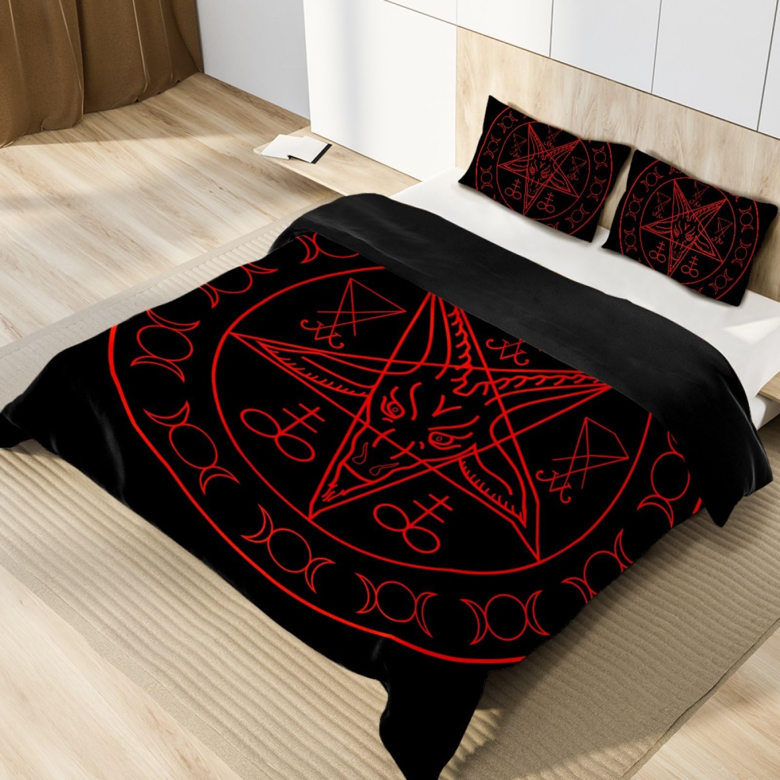 Anna Cowper Baphomet and Lucifer Bedding 3 Piece Duvet Cover Set Queen Size,Comforter Cover with Zipper Closure, 4 Corner Ties