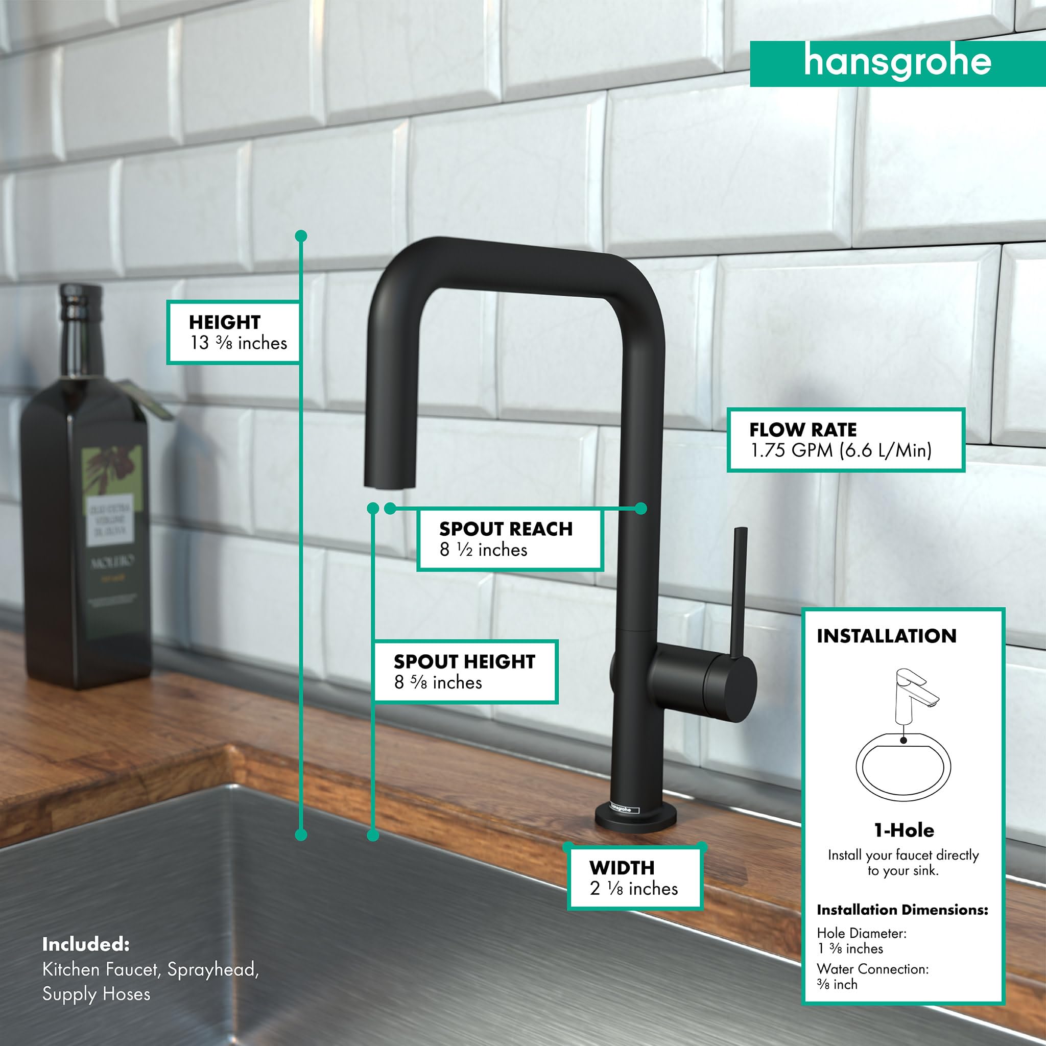 hansgrohe Talis N Black High Arc Kitchen Faucet, Kitchen Faucets with Swivel, Faucet for Kitchen Sink, Matte Black 72806671