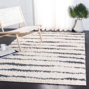 SAFAVIEH Venus Shag Collection Area Rug - 8' x 10', Ivory & Dark Grey, Stripe Design, Non-Shedding & Easy Care, 1.8-inch Thick Ideal for High Traffic Areas in Living Room, Bedroom (VNS603B)