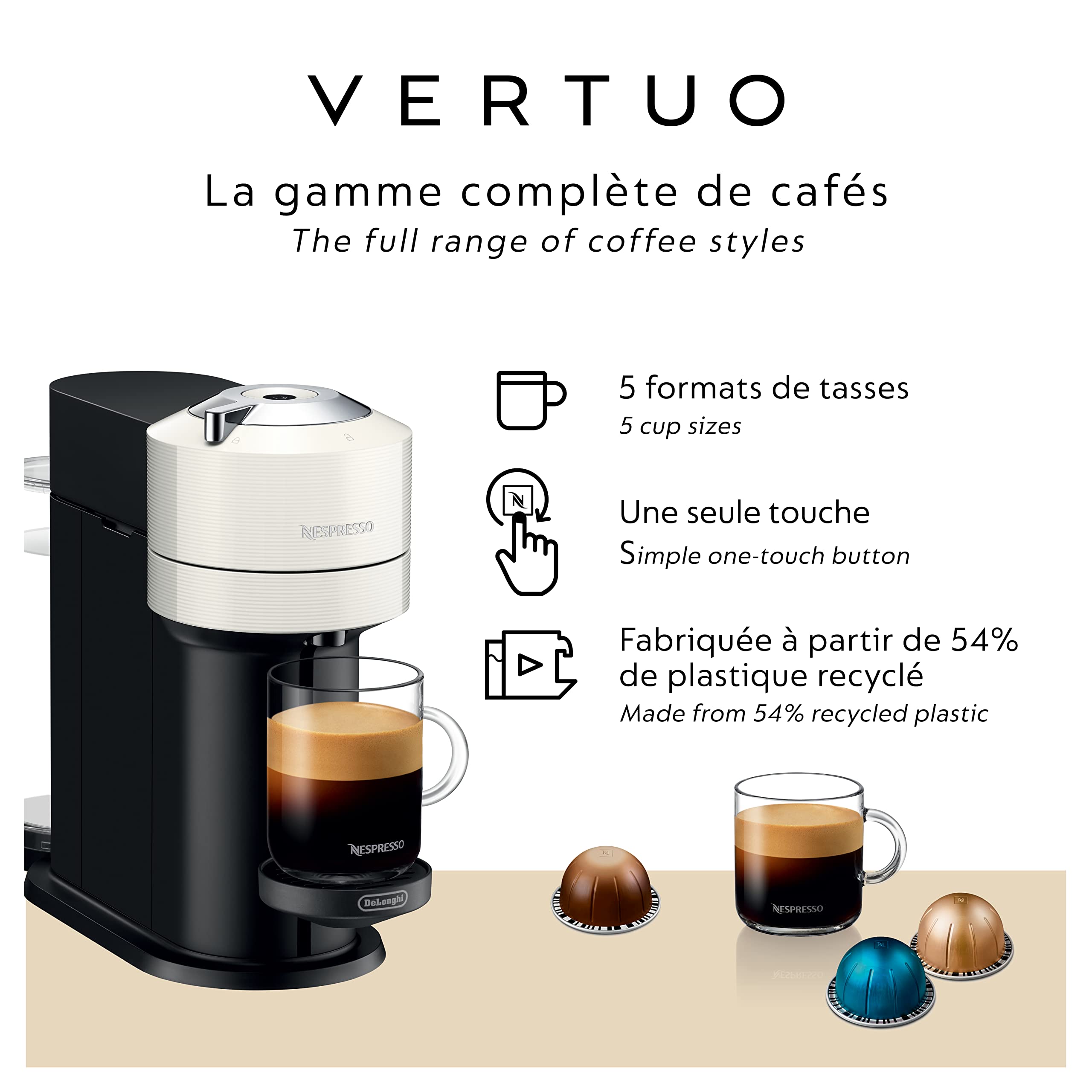 Nespresso Vertuo Next Coffee and Espresso Machine by De'Longhi, White (ENV120WCA)