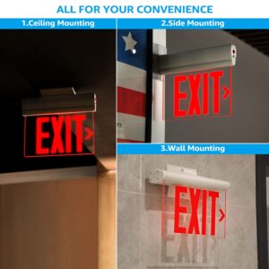 LEONLITE Emergency Exit Sign, LED Edge Lit Exit Sign, Exit Sign with Battery Backup, UL Listed, Double Sided, Rotating Acrylic Clear Panel, Top/Side/Wall Mount, 120/277V, Red, Pack of 4