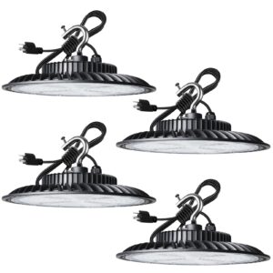 bulbeats upgrade 4pack 200w led high bay light 30000lm (eqv.800w mh/hps) 5000k etl listed high bay led light with plug ac100-277v ufo high bay light for commercial warehouse 𝟓𝐘𝐫𝐬 𝐖𝐚𝐫𝐫𝐚𝐧𝐭𝐲