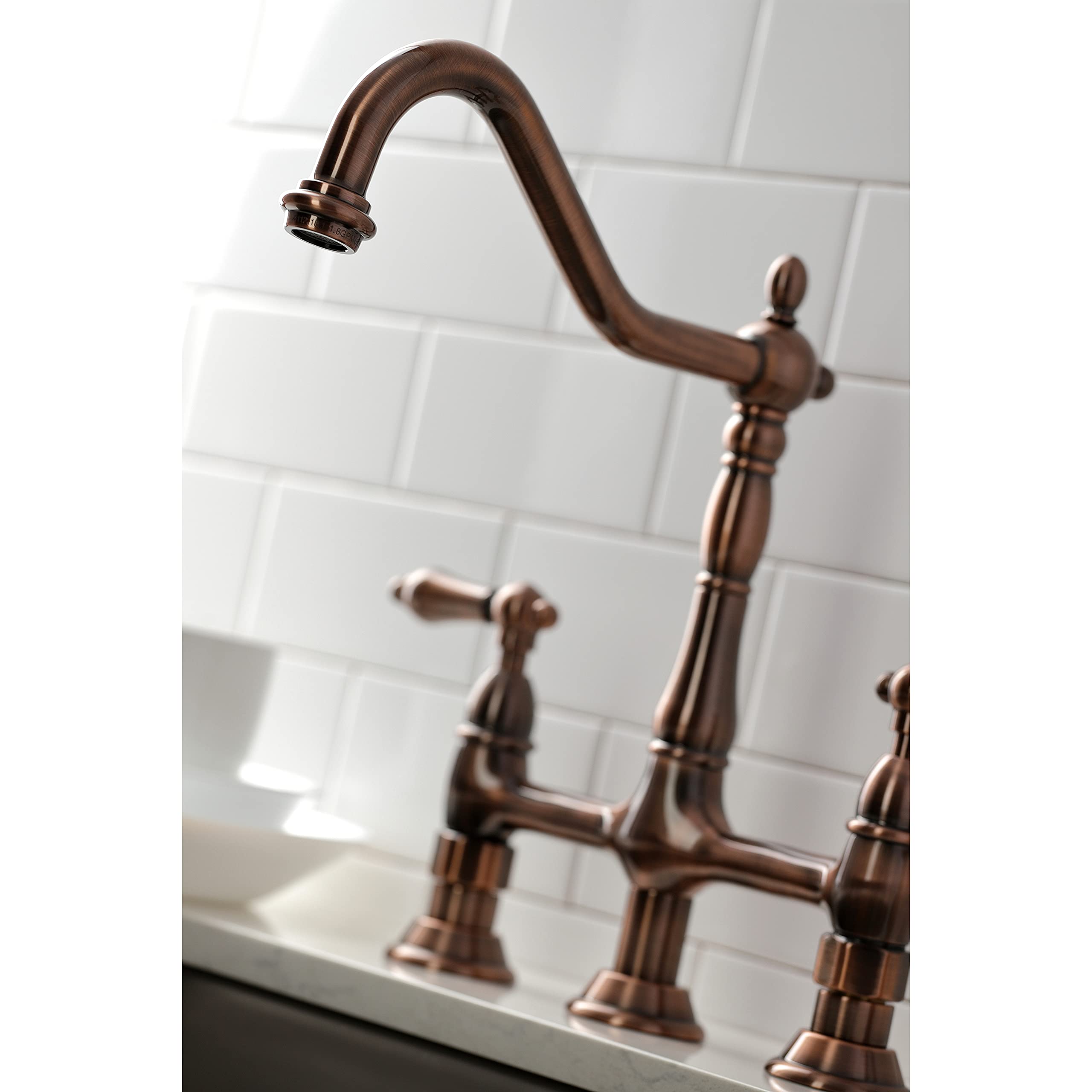 Kingston Brass KS127ALBSAC Heritage Bridge Kitchen Faucet, Antique Copper, 13.88 x 8.56 x 13.13