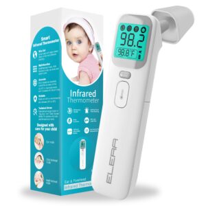 elera ear thermometer for kids, baby thermometer with forehead and ear mode for adults, infant, kids and toddler, touchless and 1 second reading with fever alarm and mute function, lcd