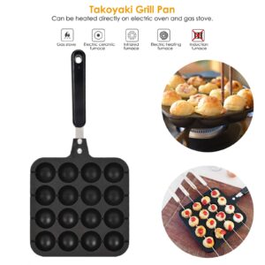 Takoyaki Pan, Non-Stick Takoyaki Maker Pan, Durable Cast Aluminum Grill Pan with 4 Baking Needle, Plate Cooking Baking Mold Tray for Takoyaki Quail Eggs Pancakes