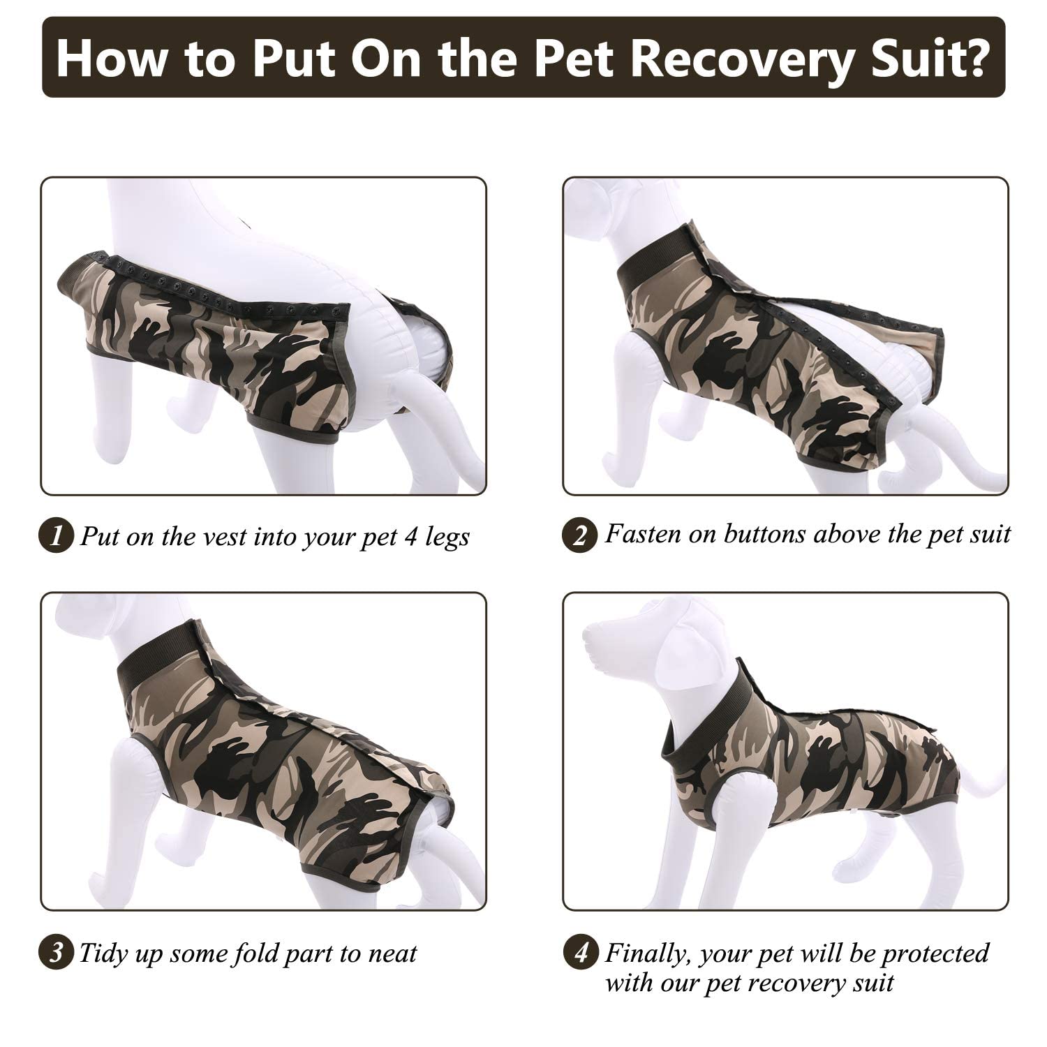 SAWMONG Dog Recovery Suit, Recovery Suit for Dogs After Surgery, Dog Spay Surgical Suit for Female Dogs, Dog Onesie Body Suit for Surgery Male Substitute Dog E-Collar Cone, Camouflage, Large