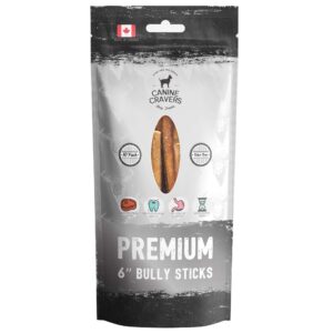 canine cravers maplewood smoked bully sticks 6” inch - 100% natural free range grass fed beef - made in canada - odor-reduced long lasting, rawhide free dog chews high protein low fat dental care