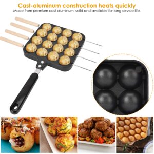 Takoyaki Pan, Non-Stick Takoyaki Maker Pan, Durable Cast Aluminum Grill Pan with 4 Baking Needle, Plate Cooking Baking Mold Tray for Takoyaki Quail Eggs Pancakes