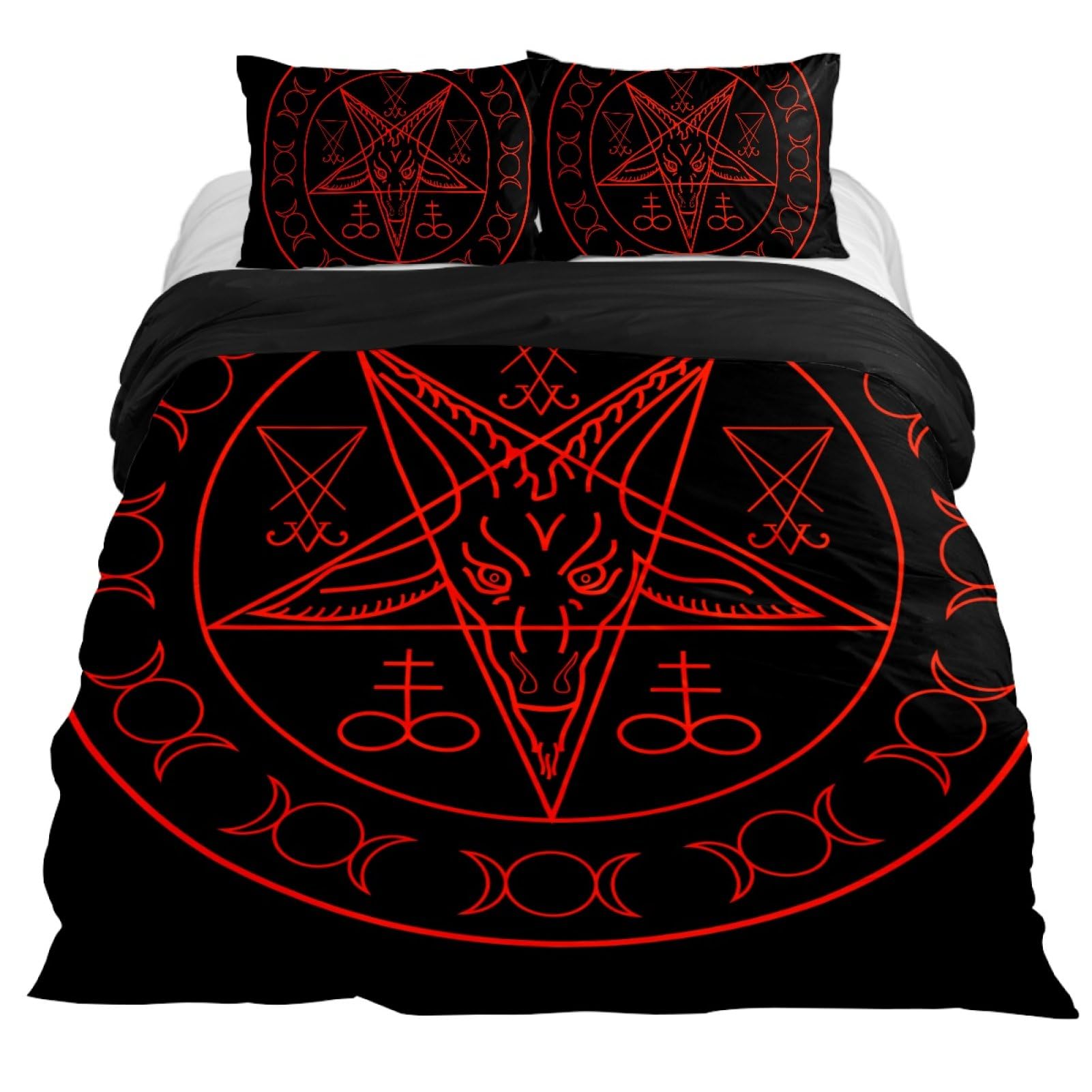 Anna Cowper Baphomet and Lucifer Bedding 3 Piece Duvet Cover Set Queen Size,Comforter Cover with Zipper Closure, 4 Corner Ties