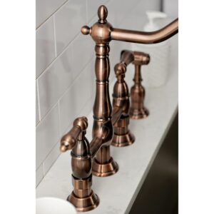 Kingston Brass KS127ALBSAC Heritage Bridge Kitchen Faucet, Antique Copper, 13.88 x 8.56 x 13.13