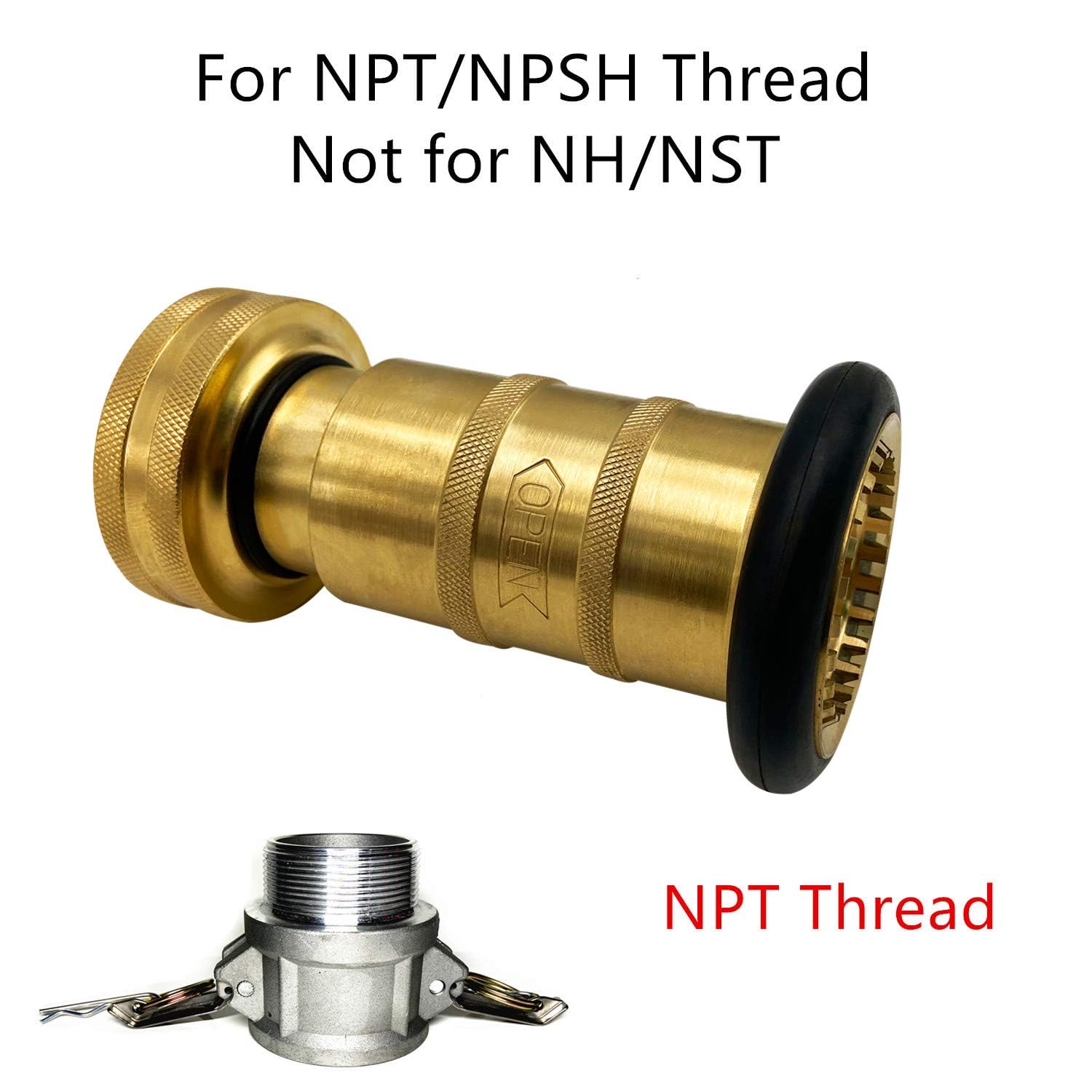 SAFBY Fire Hose Nozzle Brass Fire Equipment Spray Jet Fog (1" NPT/NPSH)