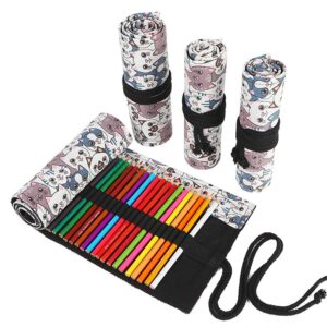 funny live 24/36/48/72 slots colored pencil wrap roll up pen holder case drawing coloring pencil roll organizer stationery case for student artist traveler (big-head cats, 72 slots)