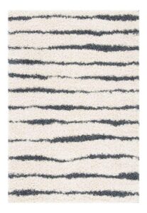 safavieh venus shag collection area rug - 8' x 10', ivory & dark grey, stripe design, non-shedding & easy care, 1.8-inch thick ideal for high traffic areas in living room, bedroom (vns603b)