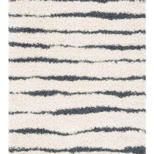 SAFAVIEH Venus Shag Collection Area Rug - 8' x 10', Ivory & Dark Grey, Stripe Design, Non-Shedding & Easy Care, 1.8-inch Thick Ideal for High Traffic Areas in Living Room, Bedroom (VNS603B)