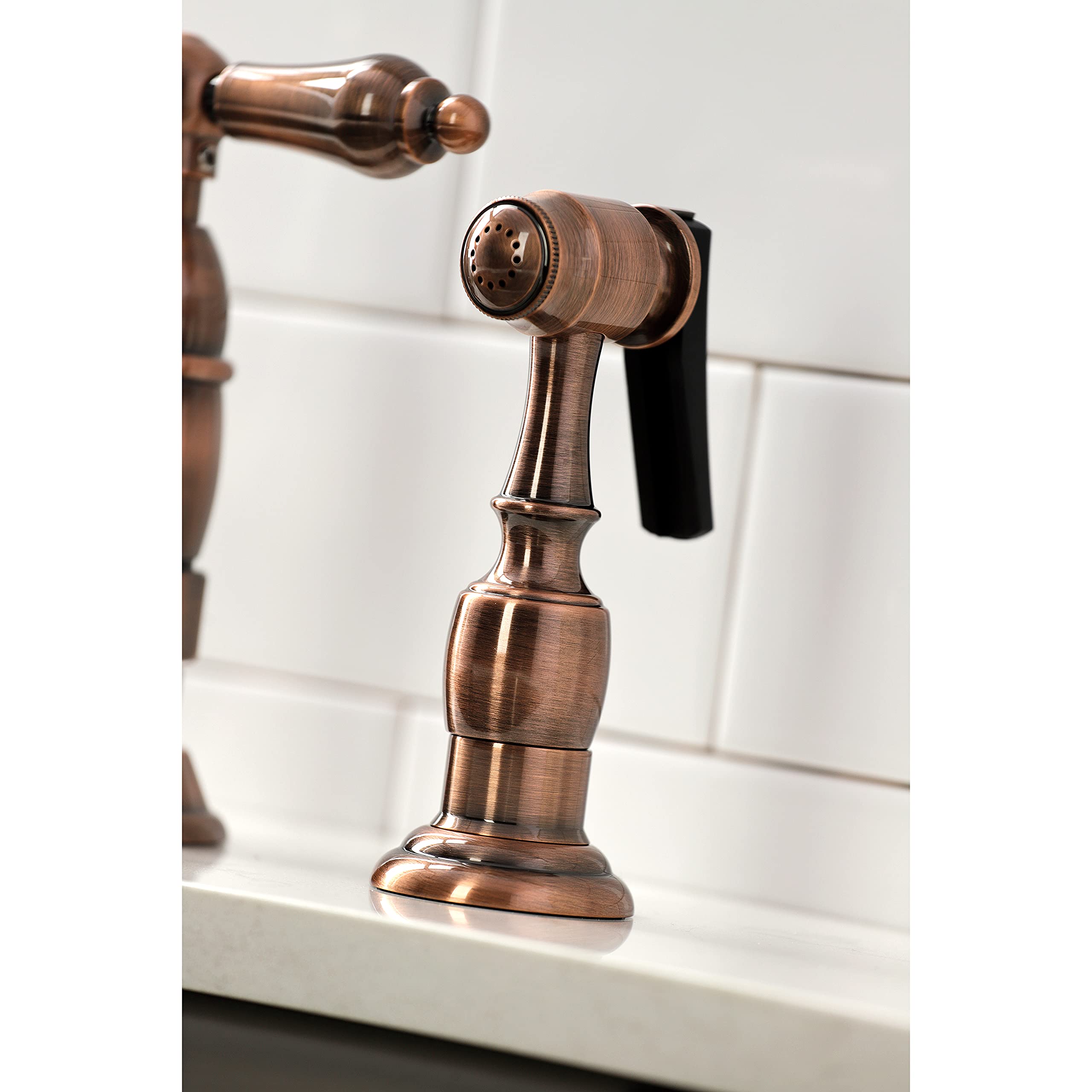 Kingston Brass KS127ALBSAC Heritage Bridge Kitchen Faucet, Antique Copper, 13.88 x 8.56 x 13.13