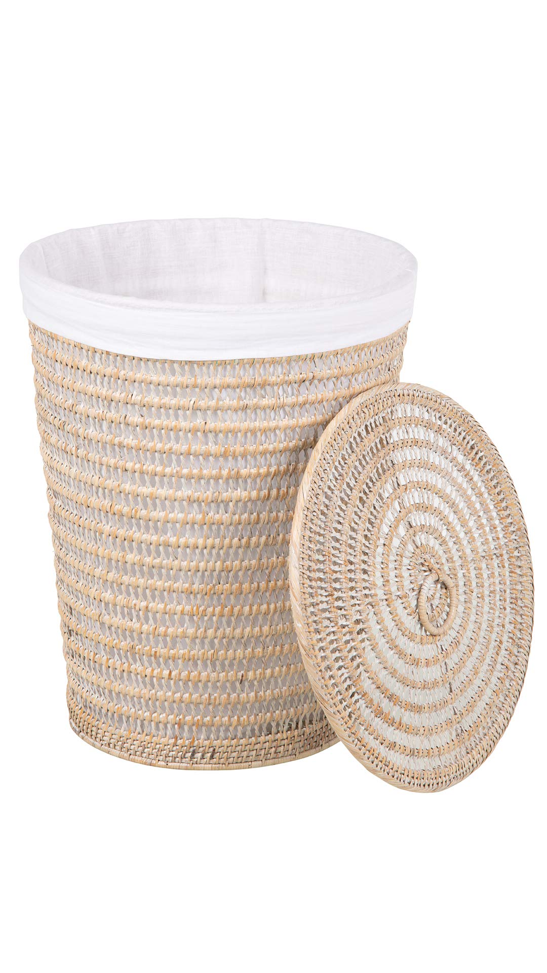 Cambria Rattan Laundry Hamper with Liner, White-Wash