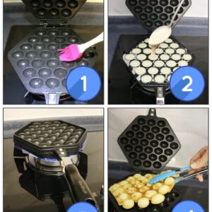 Bubble Waffle Maker Pan by StarBlue with FREE Recipe ebook and Tongs - Make Crispy Hong Kong Style Egg Waffle in 5 Minutes