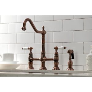 Kingston Brass KS127PLBSAC Heritage Bridge Kitchen Faucet, Antique Copper