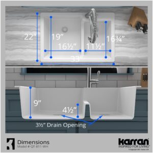 Karran QT-811 33" Top Mount Large/Small Bowl Quartz Kitchen Sink in Black