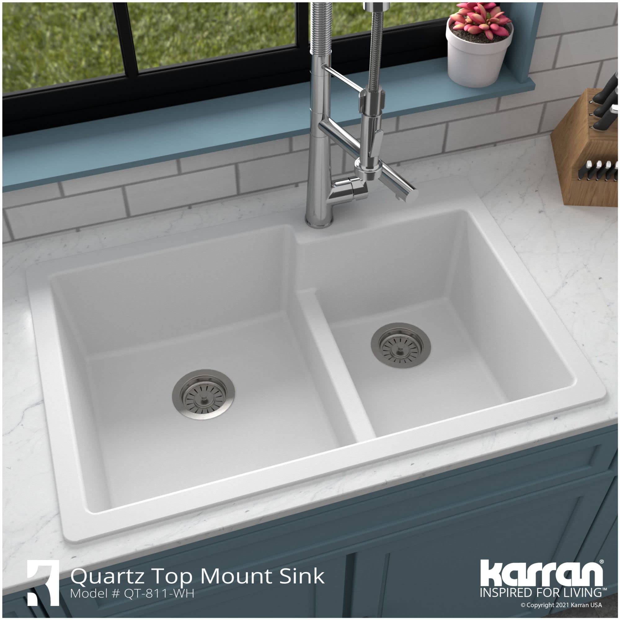 Karran QT-811 33" Top Mount Large/Small Bowl Quartz Kitchen Sink in Black