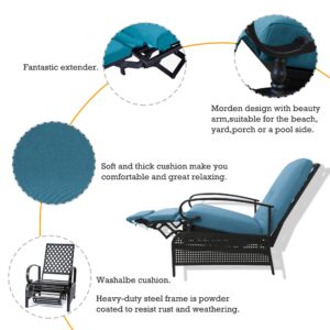 Kozyard Adjustable Outdoor Patio Reclining Lounge Chair - Comfortable Cushioned Recliner Chair with Strong Extendable Metal Frame for Sunbathing, Reading, Relaxation (Aqua)