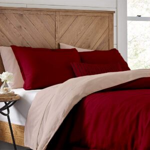 Kotton Culture 600 Thread Count Reversible Duvet Cover with Zipper Closure & Corner Ties 100% Egyptian Cotton 1 Duvet Cover & 2 Pillow Shams Bohemian Bedding (Oversized King, Burgundy-Blush)