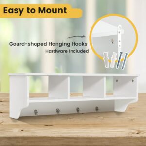 Casart Hanging Shelf Wall Mounted Storage Cabinets W/Hooks for Bedroom, Living Room and Entryway (White)