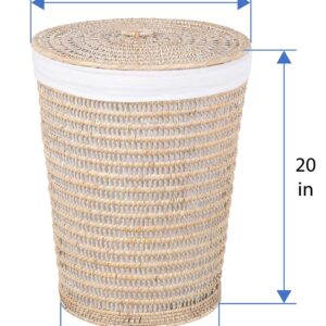 Cambria Rattan Laundry Hamper with Liner, White-Wash