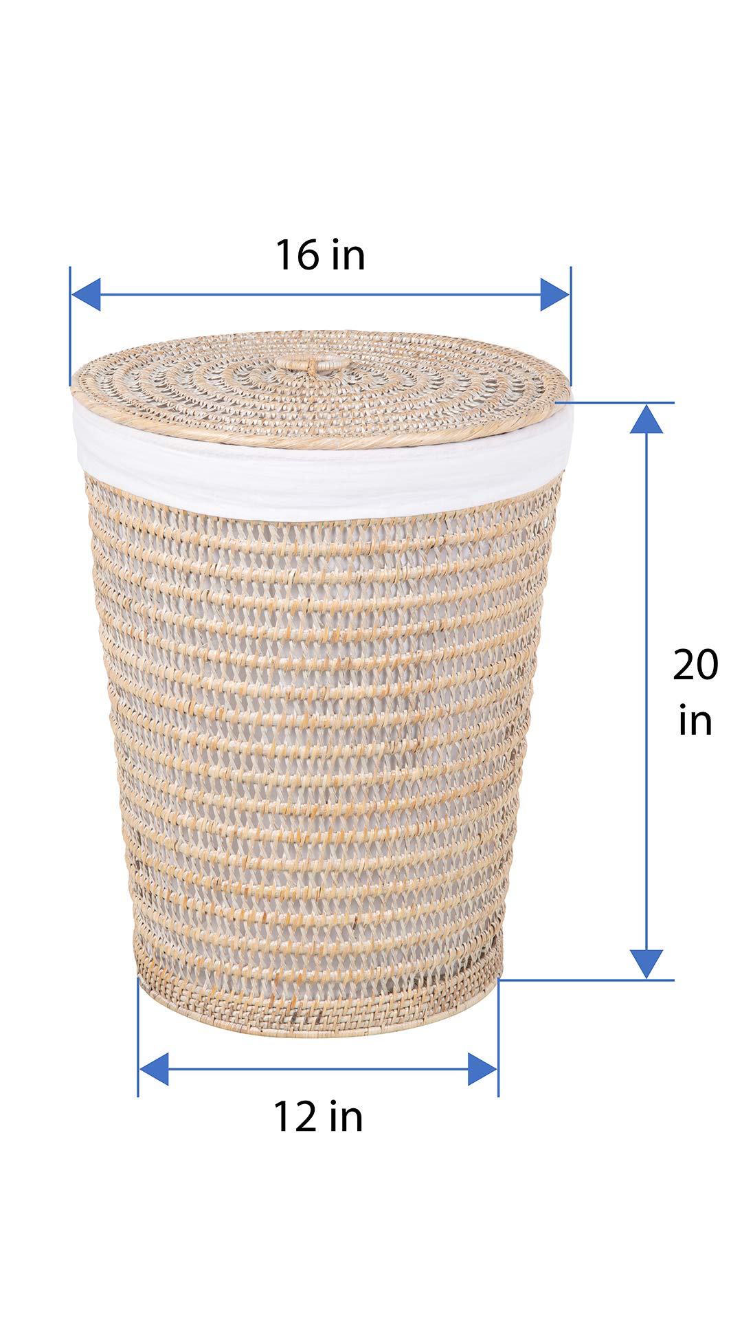 Cambria Rattan Laundry Hamper with Liner, White-Wash