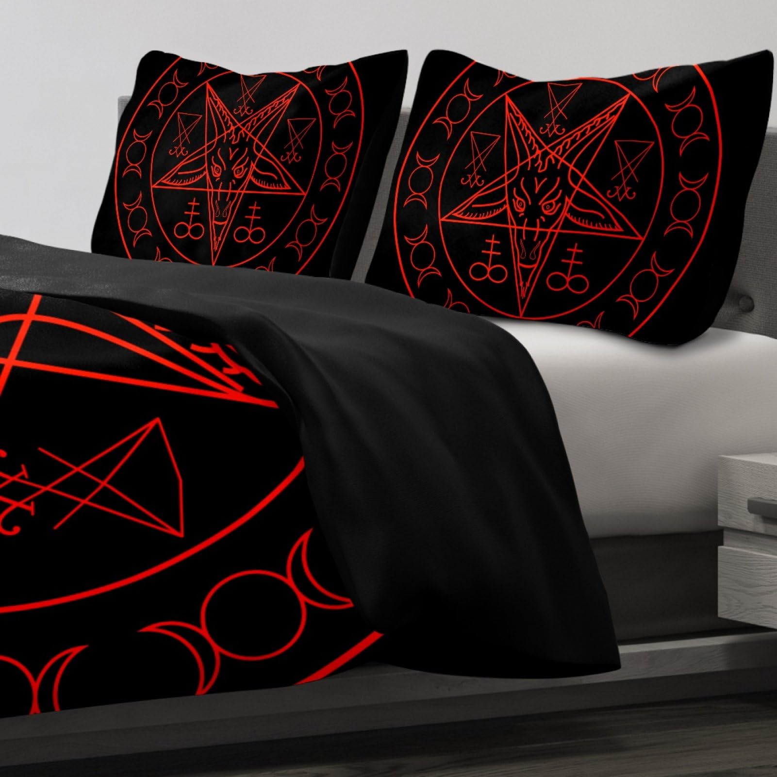 Anna Cowper Baphomet and Lucifer Bedding 3 Piece Duvet Cover Set Queen Size,Comforter Cover with Zipper Closure, 4 Corner Ties