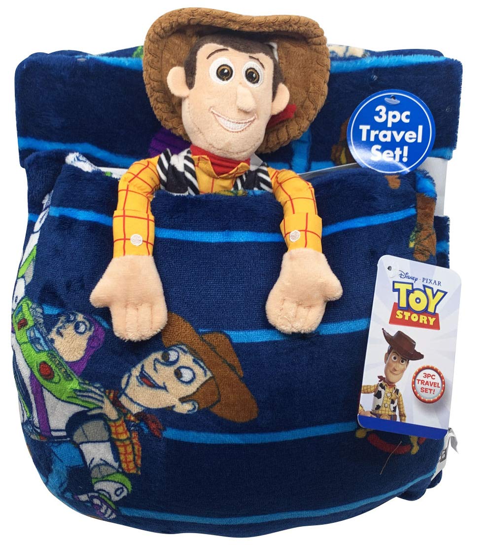 Disney Pixar Toy Story Travel Set - 3 Piece Kids Travel Set includes Blanket, Pillow, & Plush - Featuring Woody (Offical Disney Pixar Product)