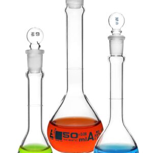 EISCO Premium Volumetric Flask Set - 10ml, 25ml & 50ml - Class A, ASTM E288 - Superior Durability & Chemical Resistance - Glass Penny Stoppers - Borosilicate 3.3 Glass