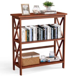 tangkula 3-tier bookcase and bookshelf, wooden open shelf bookcase, x-design etagere bookshelf for home living room office, multi-functional storage shelf units for collection (natural)