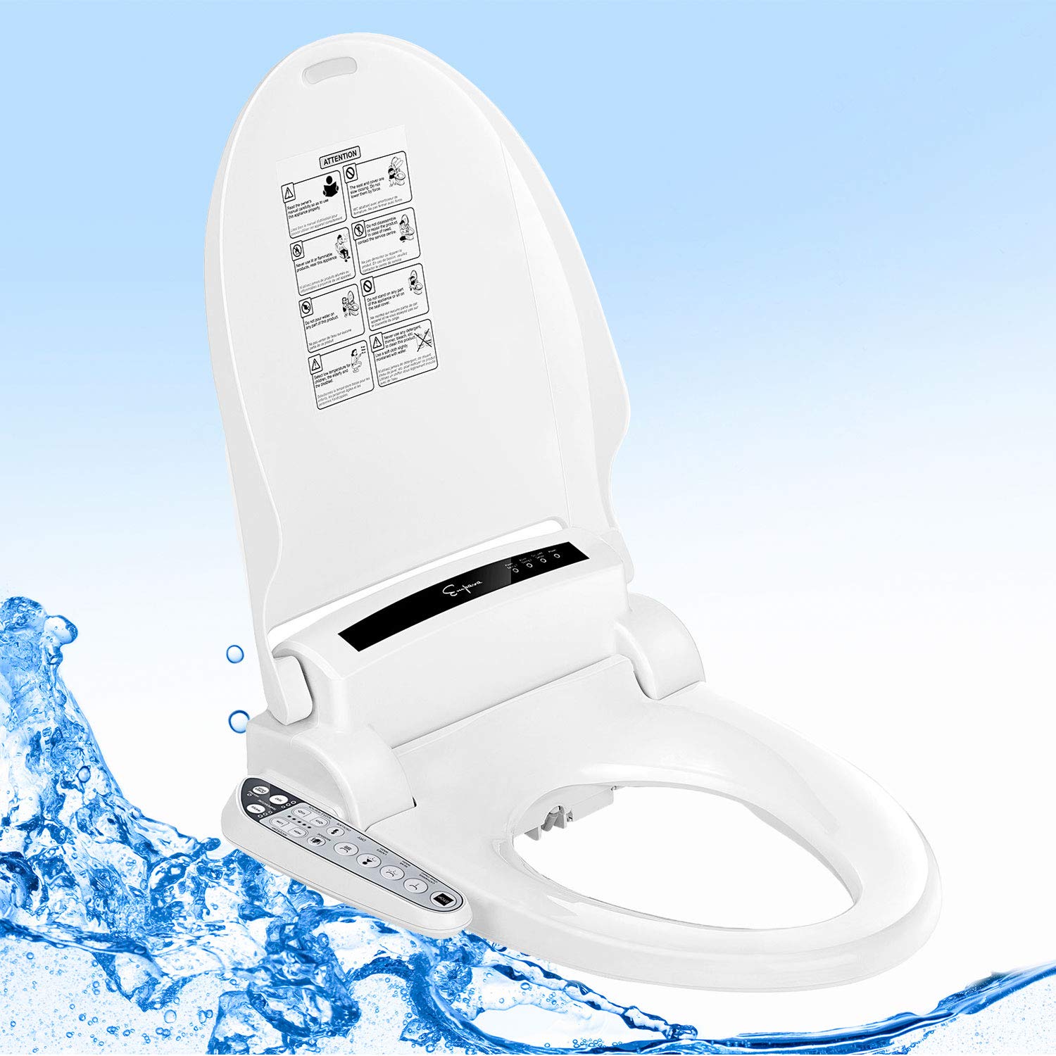 Empava Electric Bidet Elongated Heated Toilet Seat-Warm Air Dryer-Temperature/Water Pressure Control-Slow Closing Lid, White