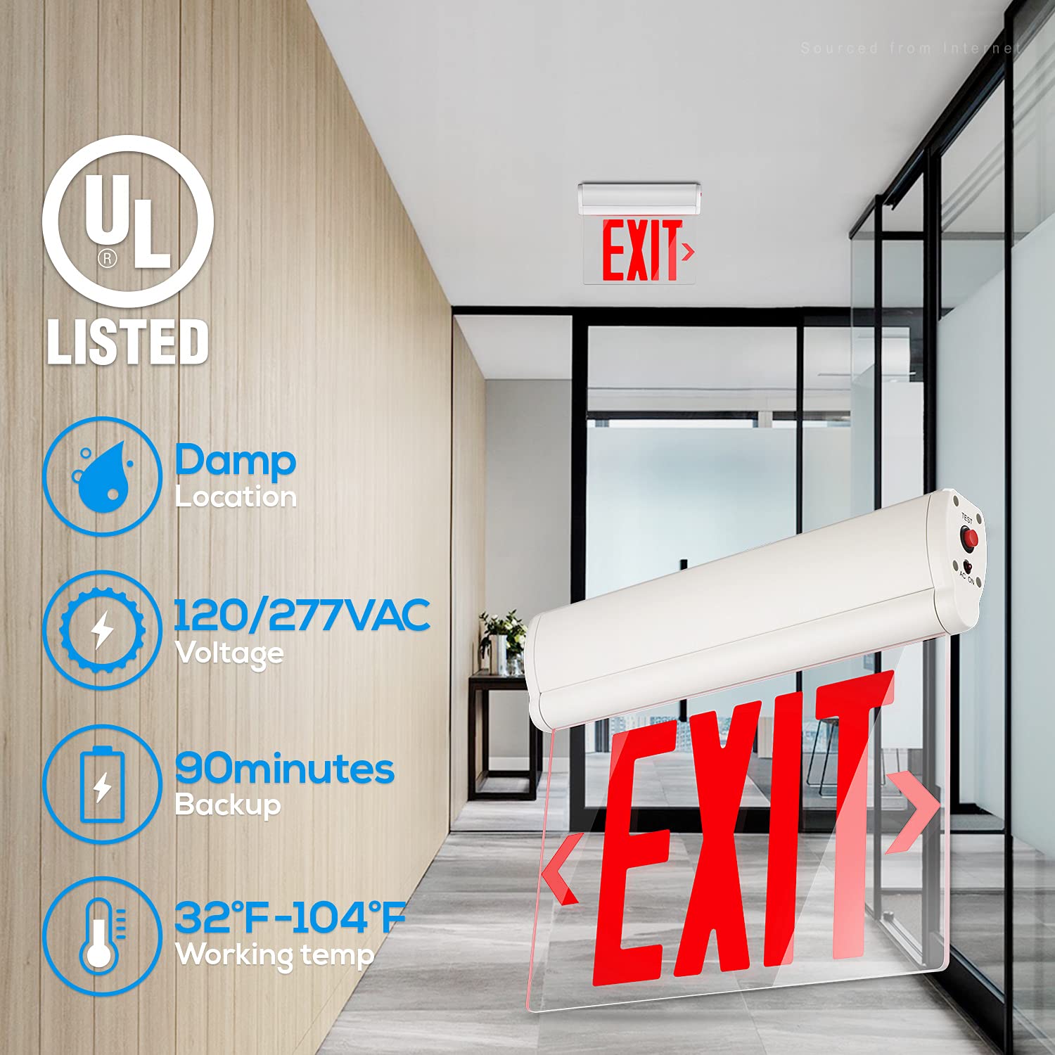 LEONLITE Emergency Exit Sign, LED Edge Lit Exit Sign, Exit Sign with Battery Backup, UL Listed, Double Sided, Rotating Acrylic Clear Panel, Top/Side/Wall Mount, 120/277V, Red, Pack of 4