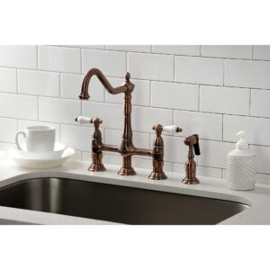 Kingston Brass KS127PLBSAC Heritage Bridge Kitchen Faucet, Antique Copper