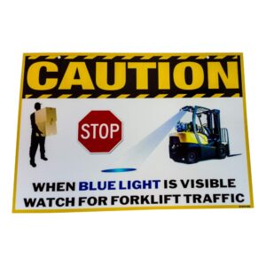 (w) set of 2 laminated vinyl forklift traffic sign caution safety warning signage lifting boom crane warehouse storage indoor outdoor construction area