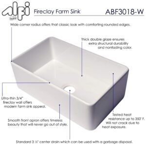 ALFI brand ABF3018-W Kitchen Sink, 30"L x 18"W x 10"H, White