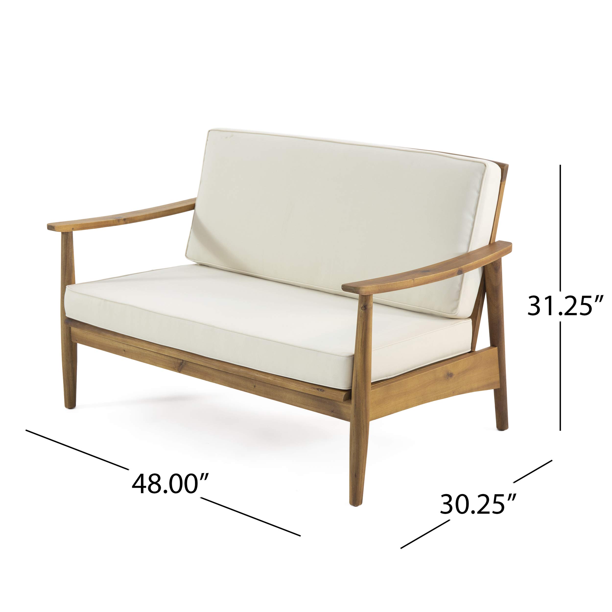 Christopher Knight Home Felix Outdoor Acacia Wood Loveseat Set with Coffee Table, Teak Finish, Beige