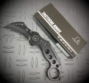 7.5" black falcon claw full metal pocket folding knife. stainless steel blade. for compaing, fishing, outdoor use and edc (black)