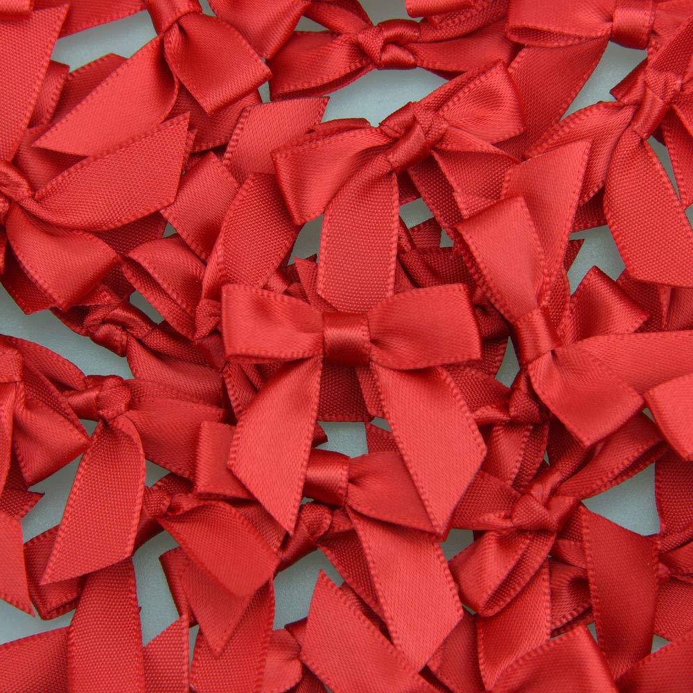 7Rainbows 50pcs Boutique 1.5" Red Satin Ribbon Mini Bows for Craft Sewing Scrapbooking Wedding and Gift Wrapping