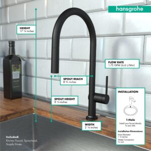 hansgrohe Talis N Black High Arc Kitchen Faucet, Kitchen Faucets with Pull Down Sprayer, Faucet for Kitchen Sink, Magnetic Docking Spray Head, Matte Black 72800671