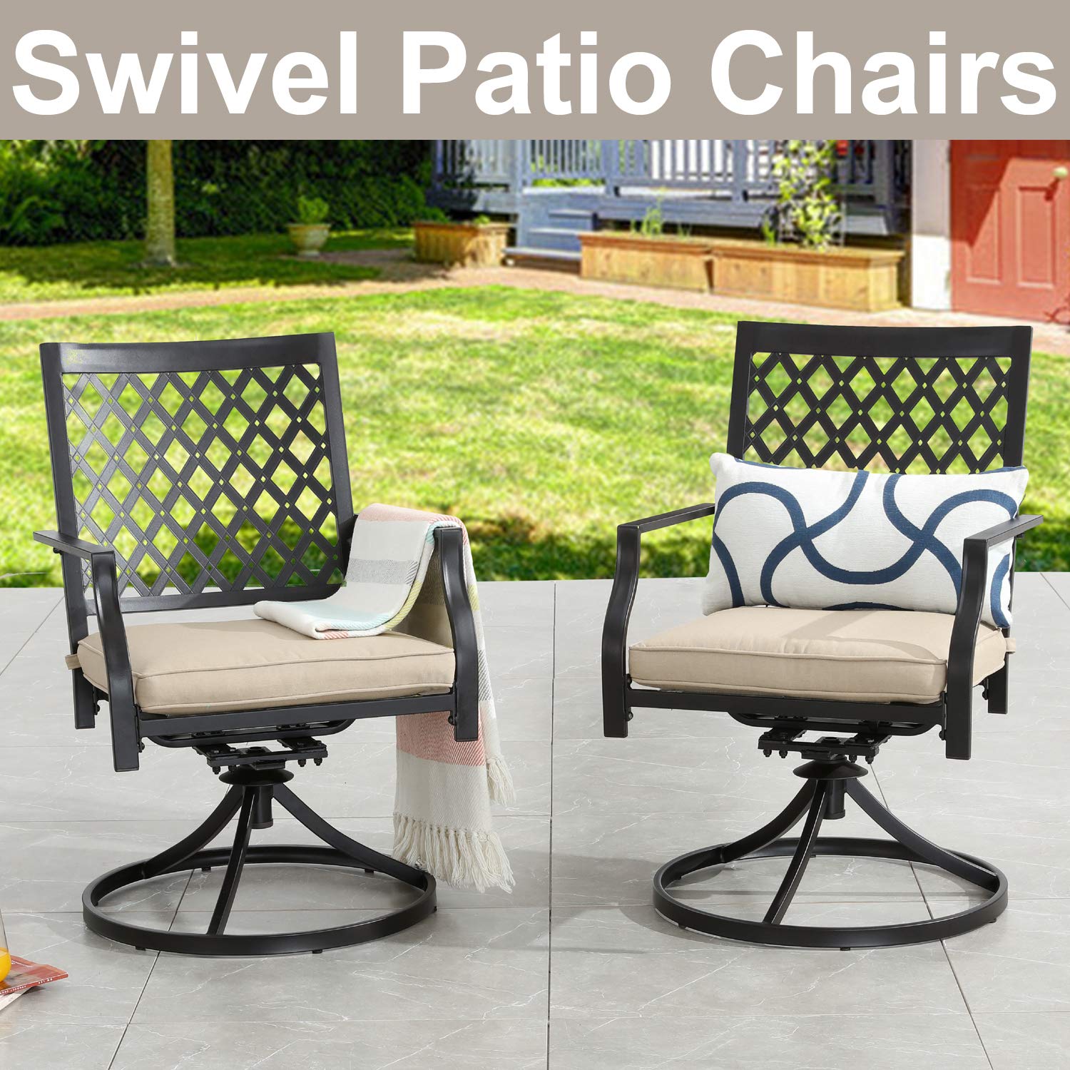 PatioFestival Swivel Patio Chairs Dining Chair Metal Frame Bistro Set Outdoor Furniture for Garden Backyard Club 2 Piece