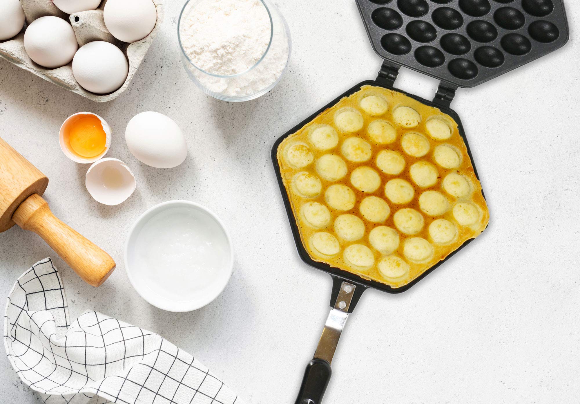 Bubble Waffle Maker Pan by StarBlue with FREE Recipe ebook and Tongs - Make Crispy Hong Kong Style Egg Waffle in 5 Minutes